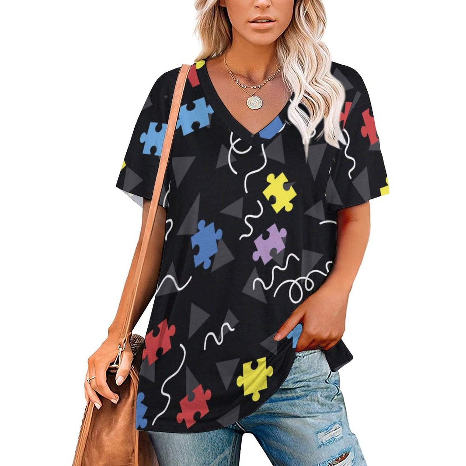 Autism Awareness Month T Shirts for Women Short Sleeve Shirts V Neck ...