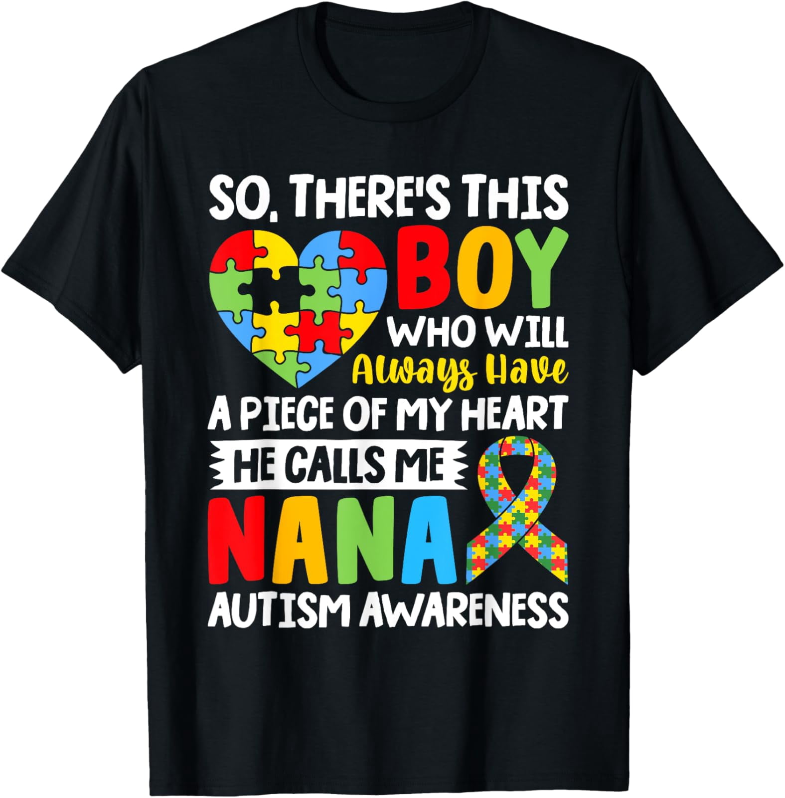 Autism Awareness Nana Autistic Heart Proud Autism Grandma T-Shirt ...