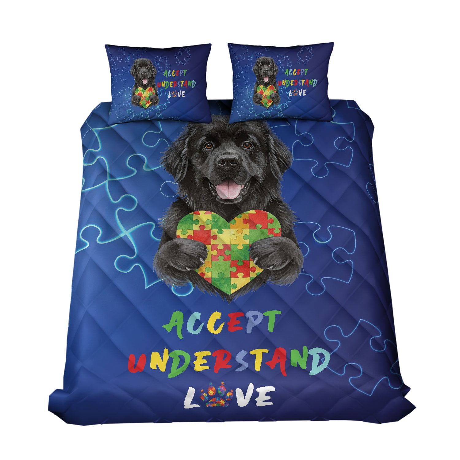 Autism Awareness Newfoundland Accept Understand Love Quilt Bedding Set Newfie Dog Lover Gifts 1 ...