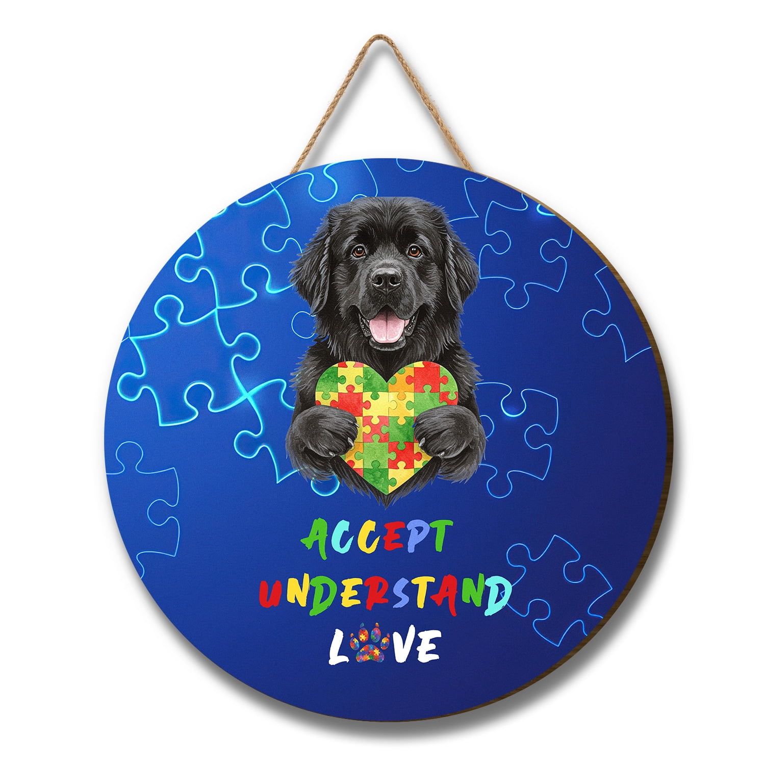 Autism Awareness Newfoundland Accept Understand Love Round Wood Sign ...