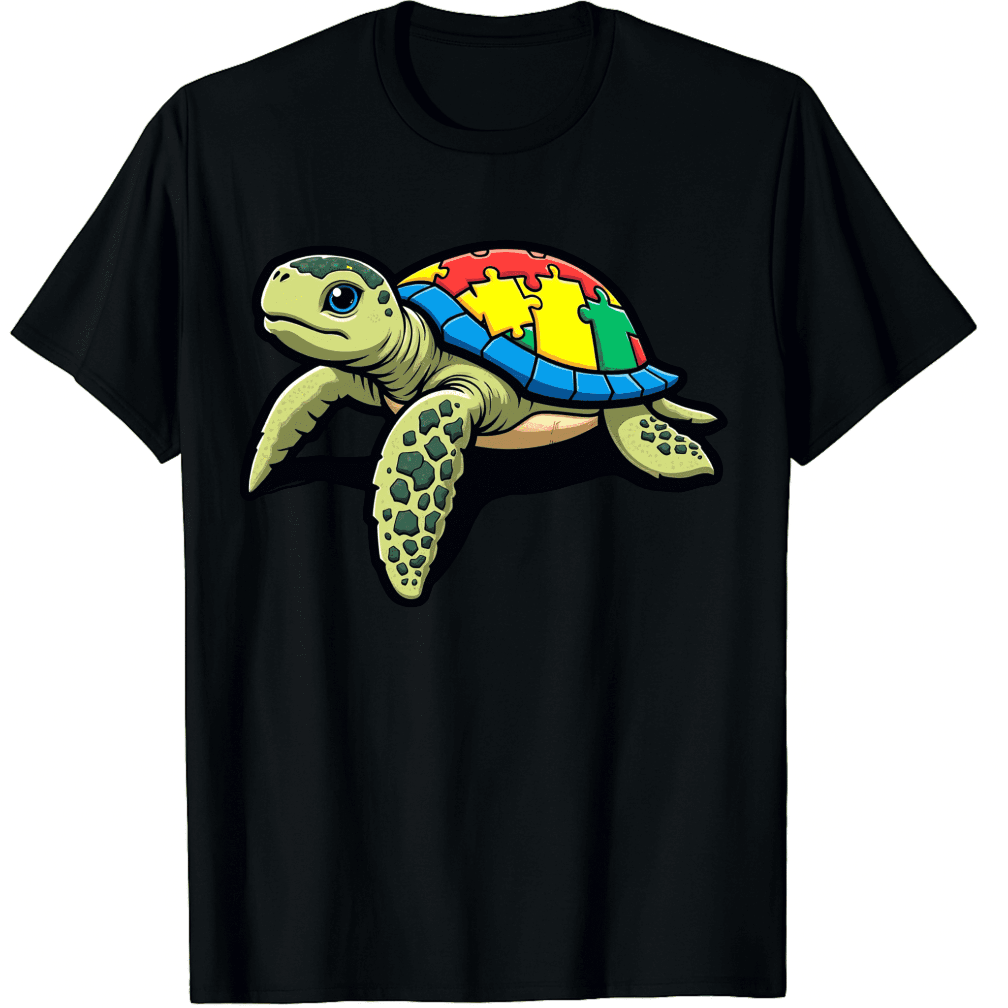 Autism Awareness Ocean Turtle Shell Graphic Short Sleeve T-Shirt For ...