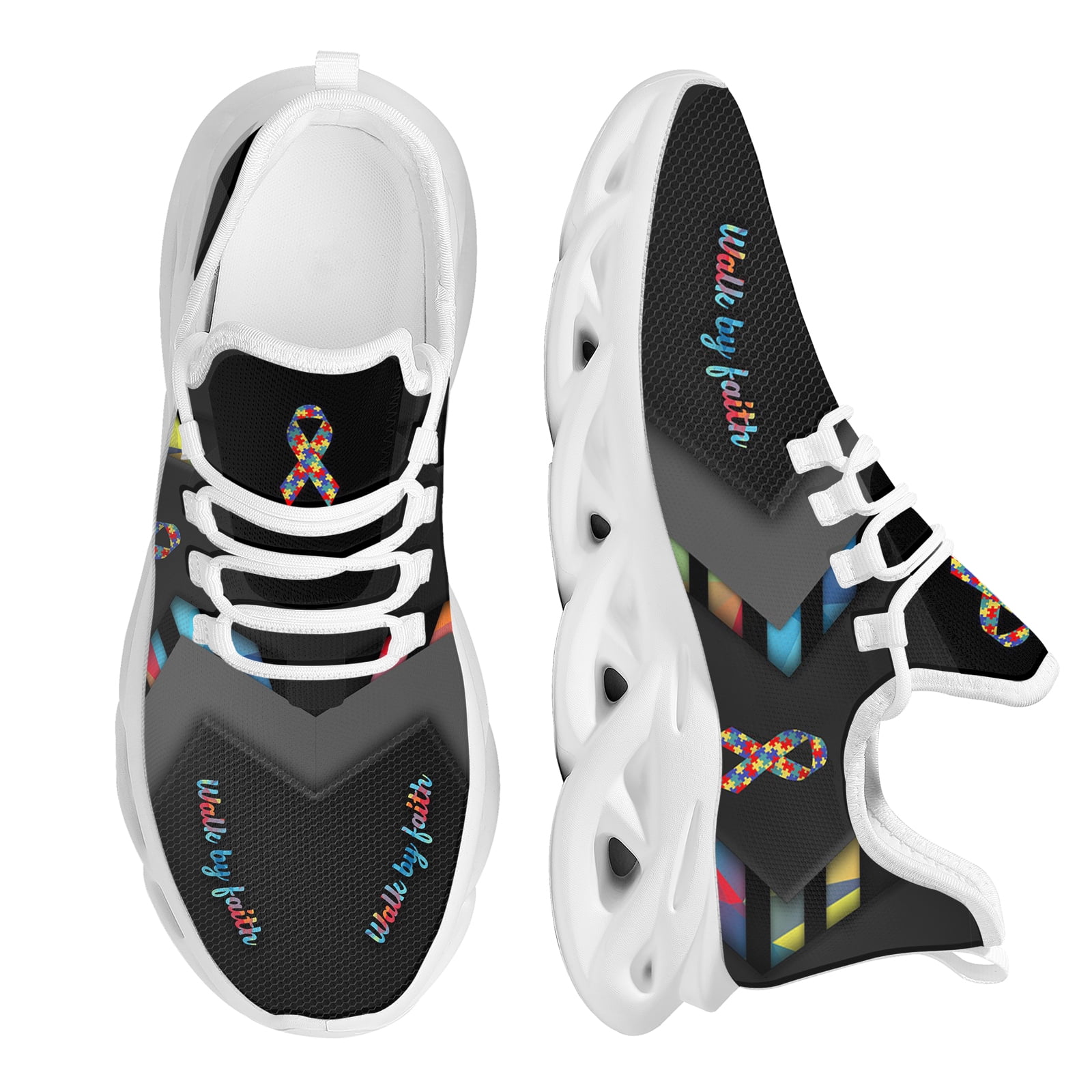Autism Awareness Pattern Mesh Sneakers for Women Lightweight Wear ...