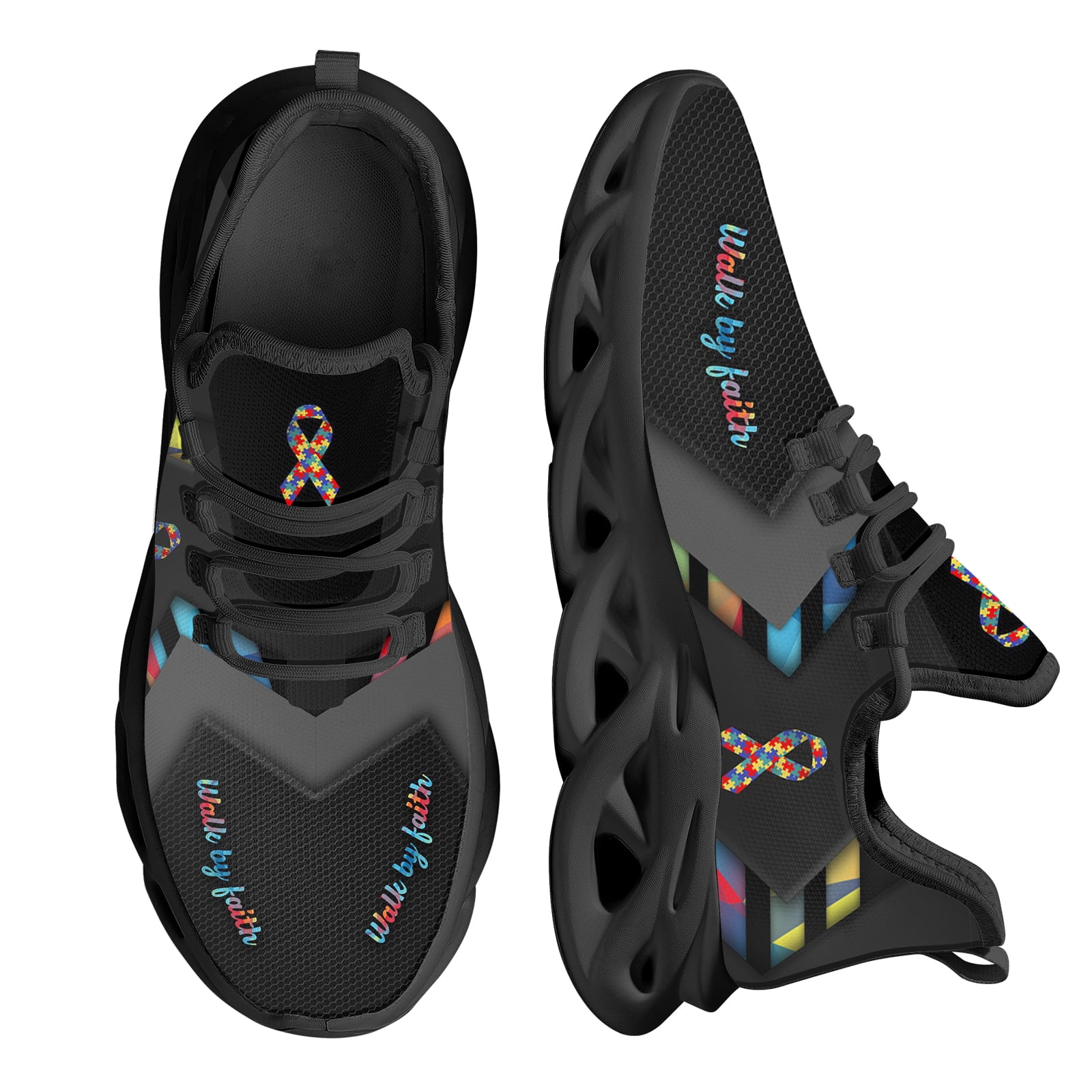 Autism Awareness Pattern Mesh Sneakers for Women Lightweight Wear ...