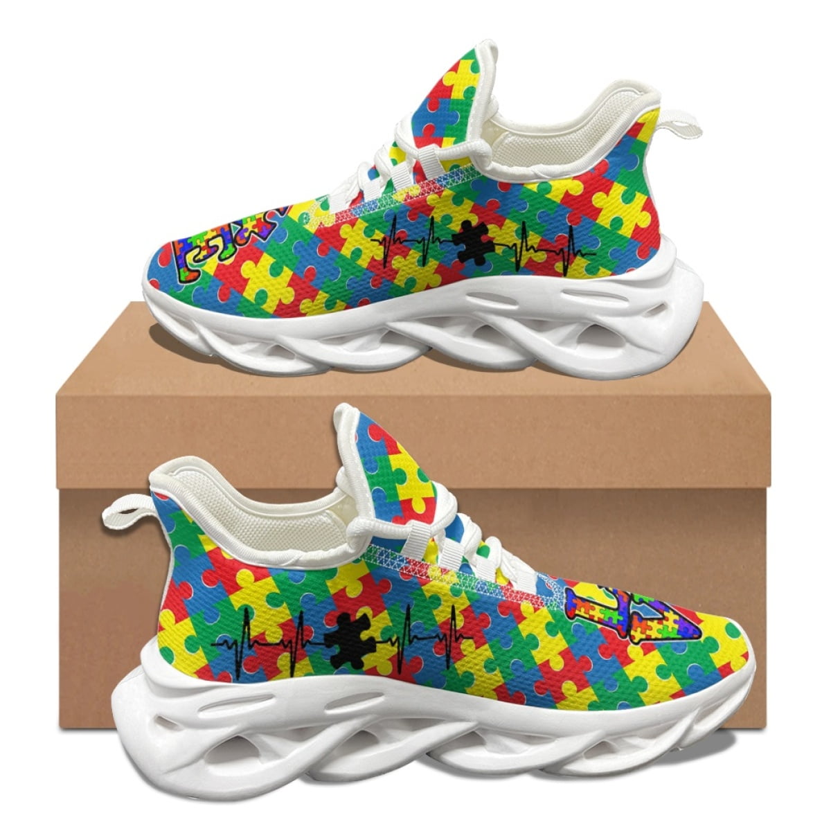 Autism Awareness Pattern Woman Wear-Resistant Lightweight Mesh Shoes ...