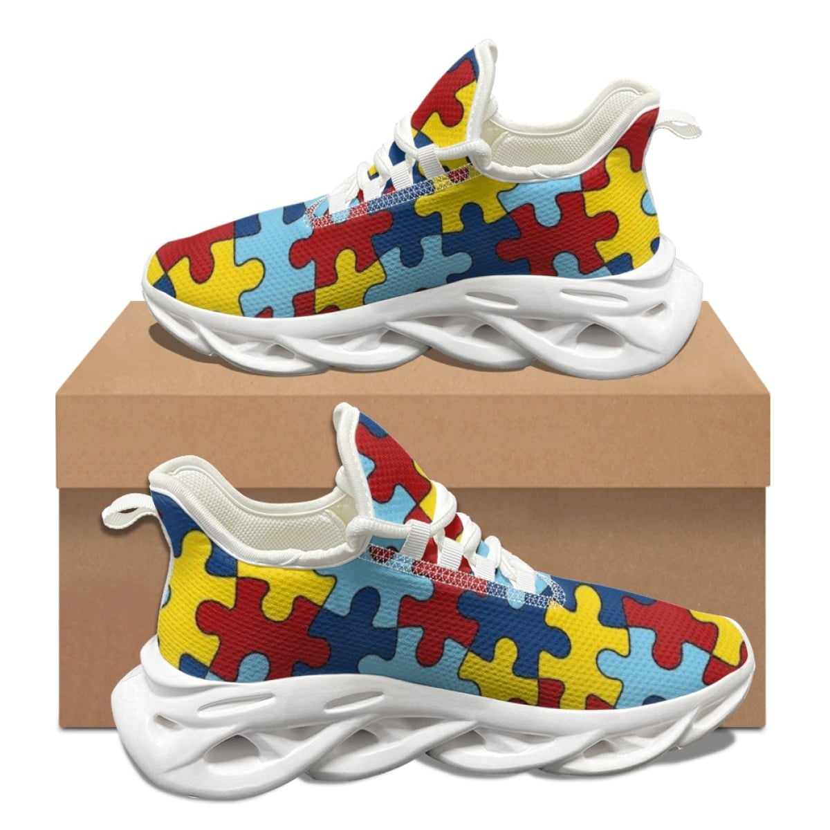 Autism Awareness Pattern Woman Wear-Resistant Lightweight Mesh Shoes ...