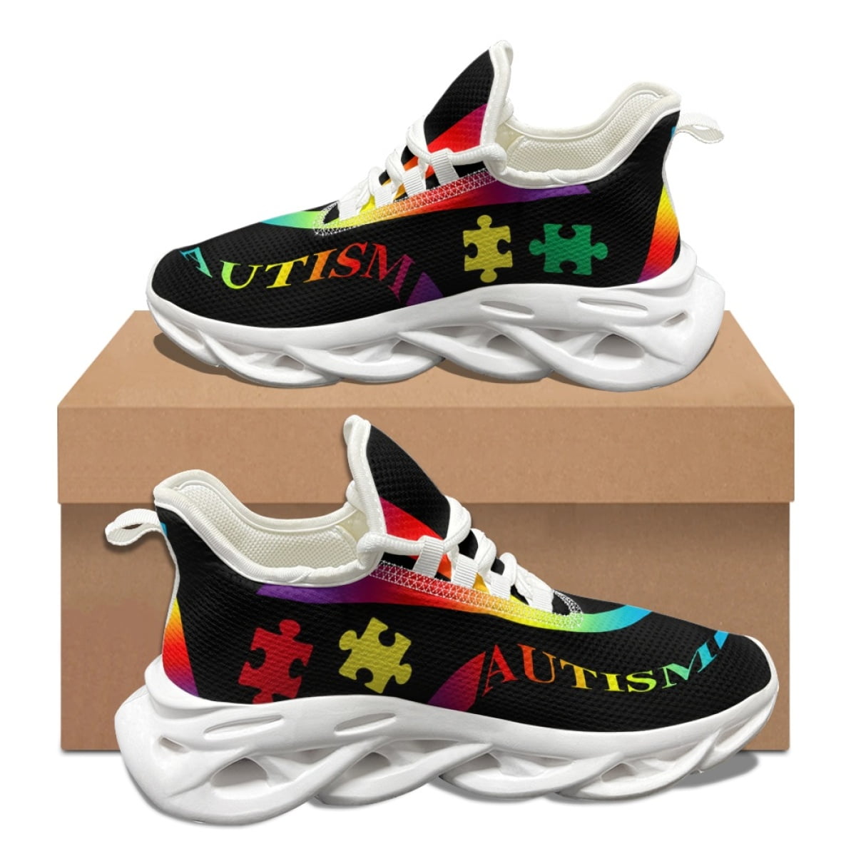 Autism Awareness Pattern Woman Wear-Resistant Lightweight Mesh Shoes ...