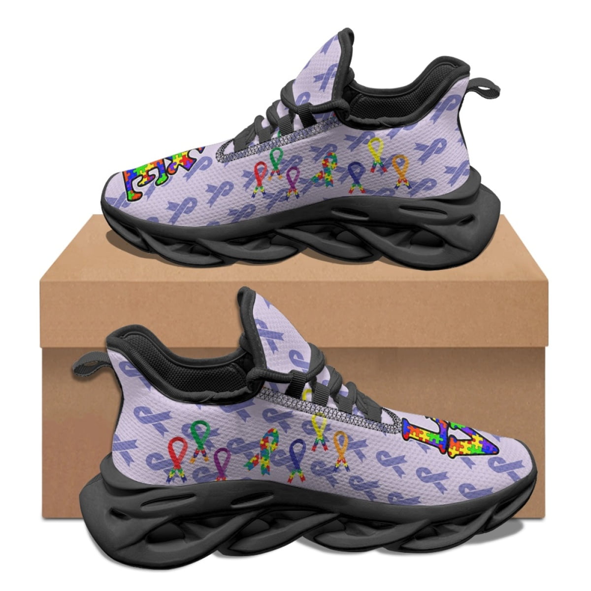 Autism Awareness Pattern Woman Wear-Resistant Lightweight Mesh Shoes ...