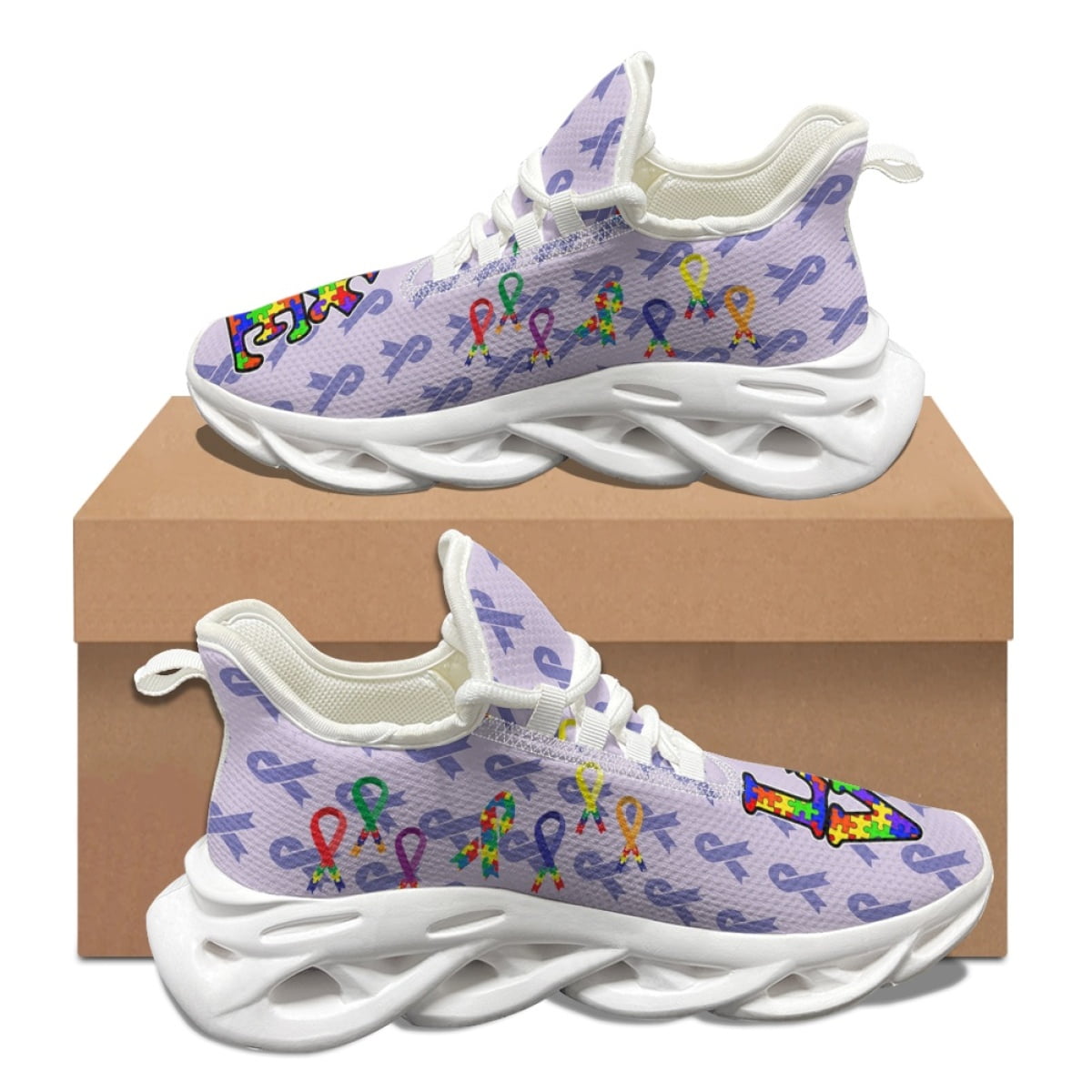 Autism Awareness Pattern Woman Wear-Resistant Lightweight Mesh Shoes ...