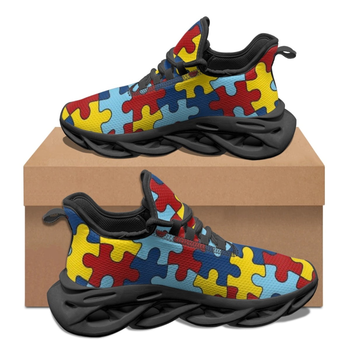Autism Awareness Pattern Woman Wear-Resistant Lightweight Mesh Shoes ...