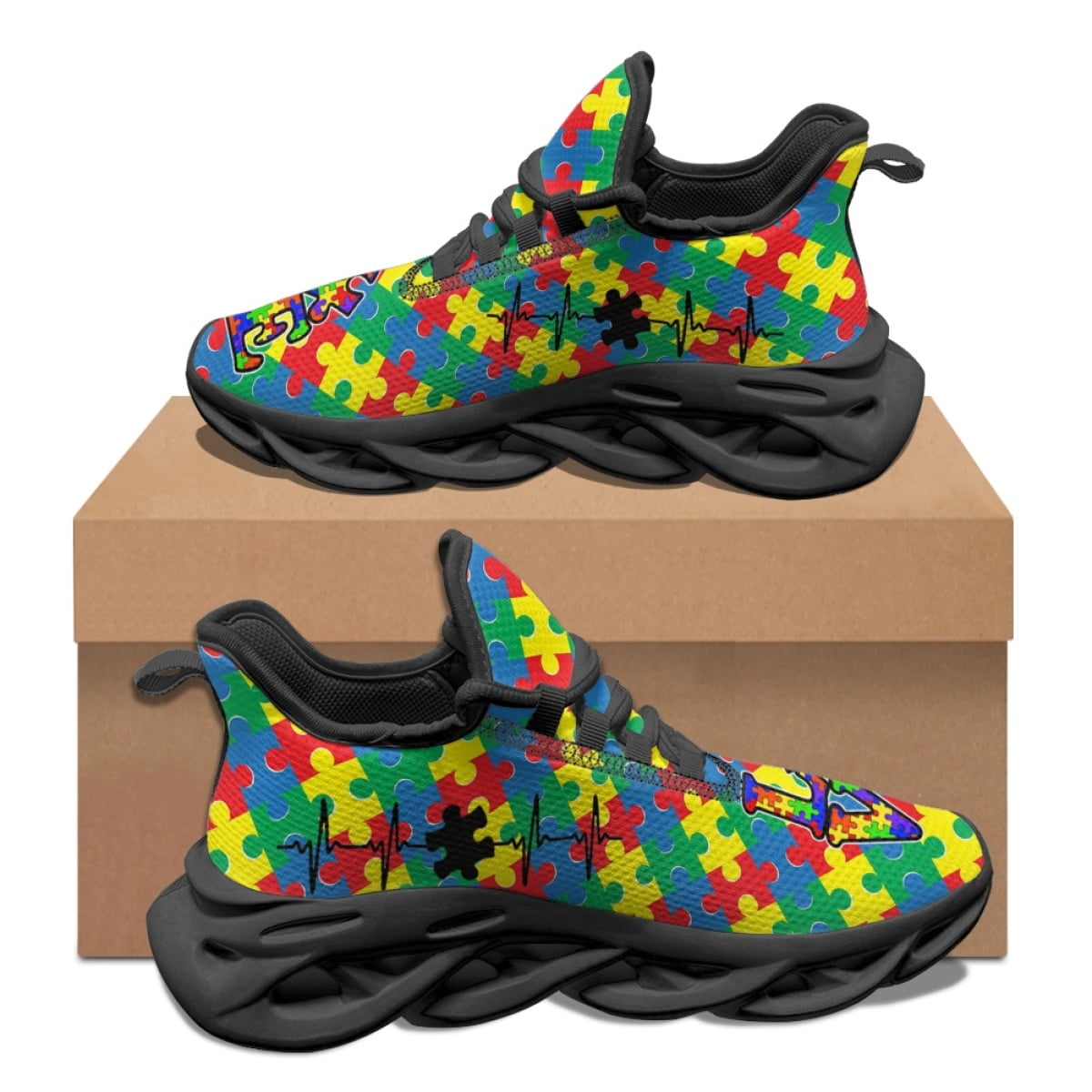 Autism Awareness Pattern Woman Wear-Resistant Lightweight Mesh Shoes ...
