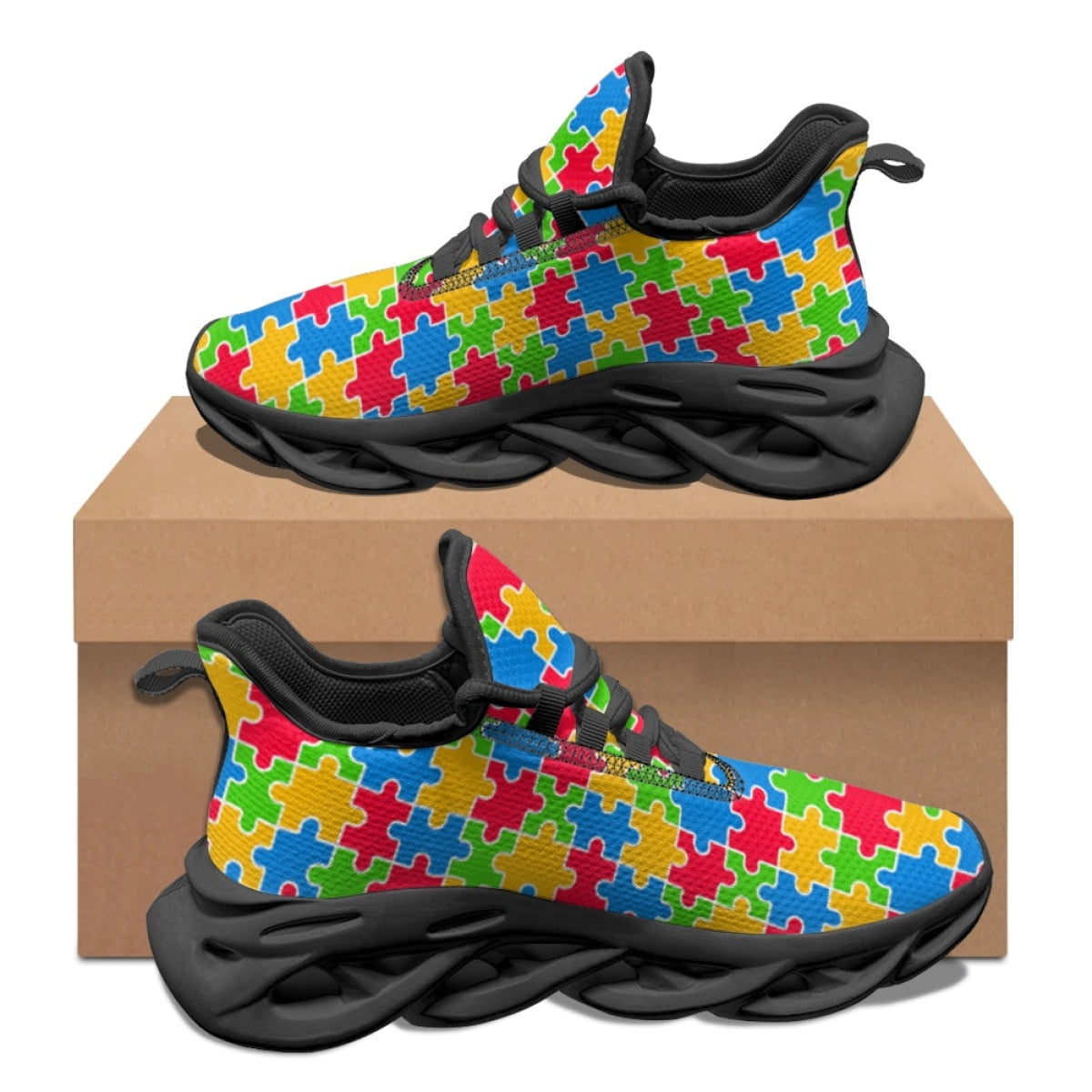Autism Awareness Pattern Woman Wear-Resistant Lightweight Mesh Shoes ...