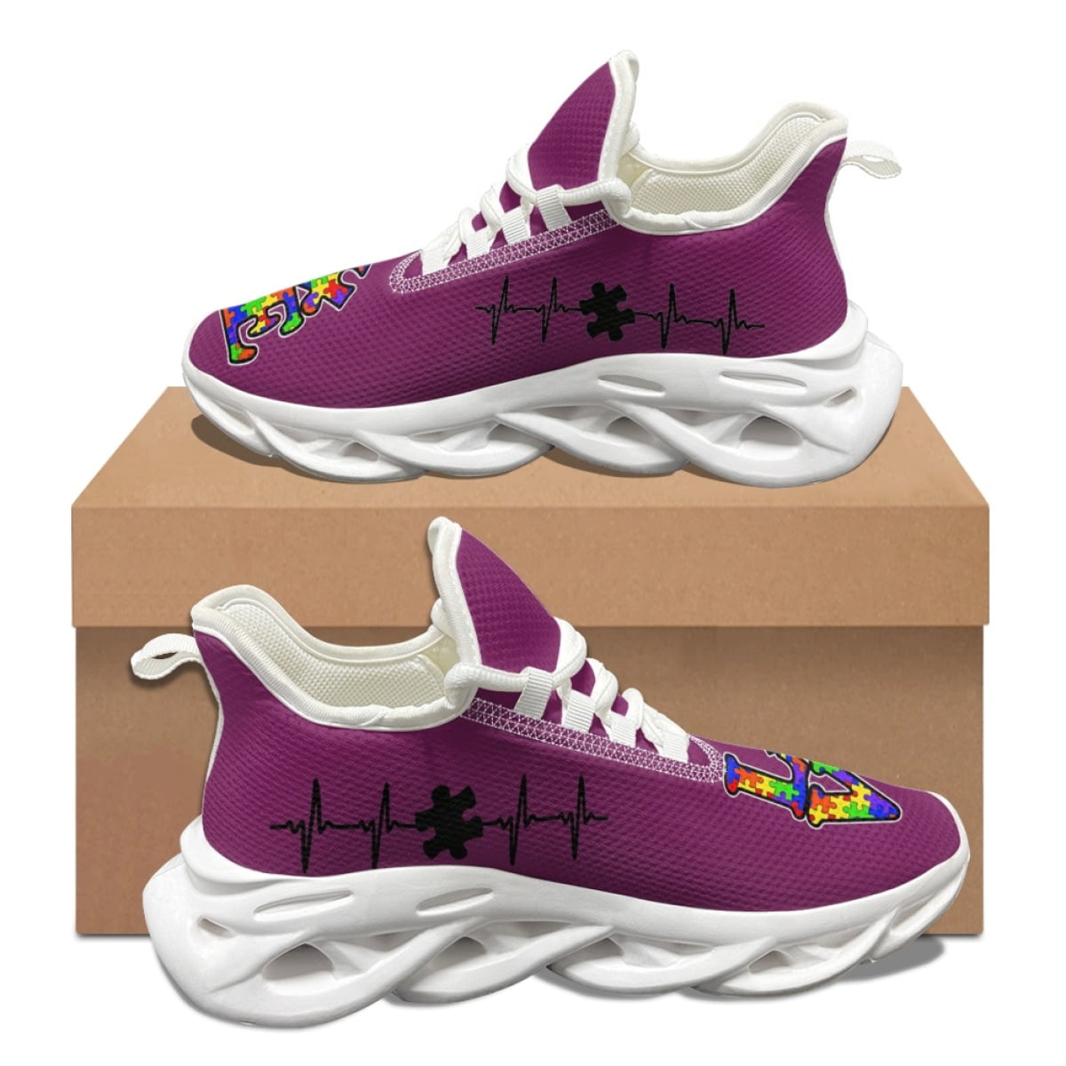 Autism Awareness Pattern Woman Wear-Resistant Lightweight Mesh Shoes ...
