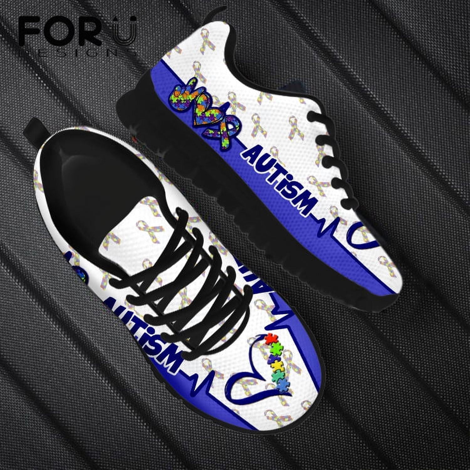 Autism Awareness Pattern Women's Light Flat Shoes Fashion Lace-up ...