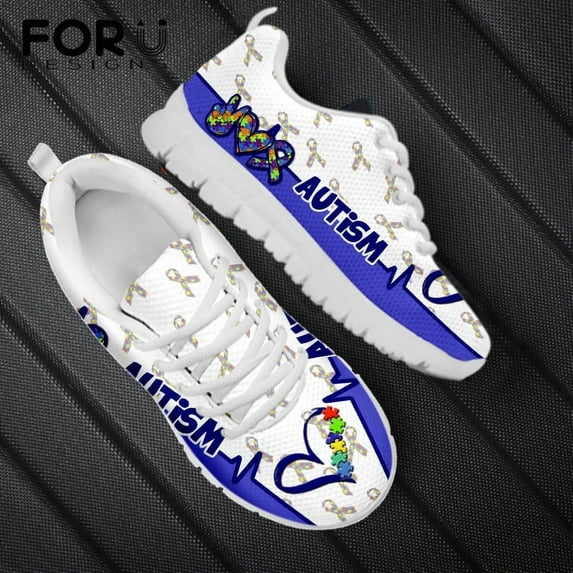 Autism Awareness Pattern Women's Light Flat Shoes Fashion Lace-up ...