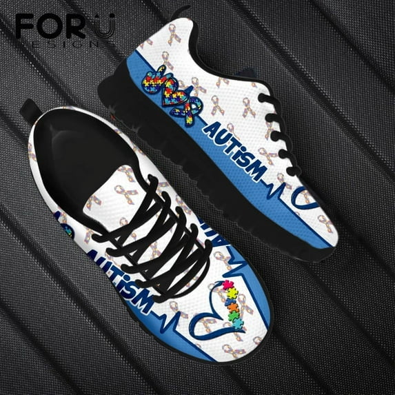 Autism Awareness Pattern Women's Light Flat Shoes Fashion Lace-up ...