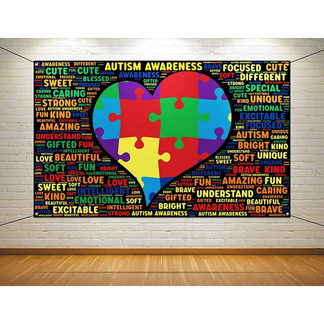Autism Awareness Photo Booth Backdrop Puzzle Piece Love Heart April ...