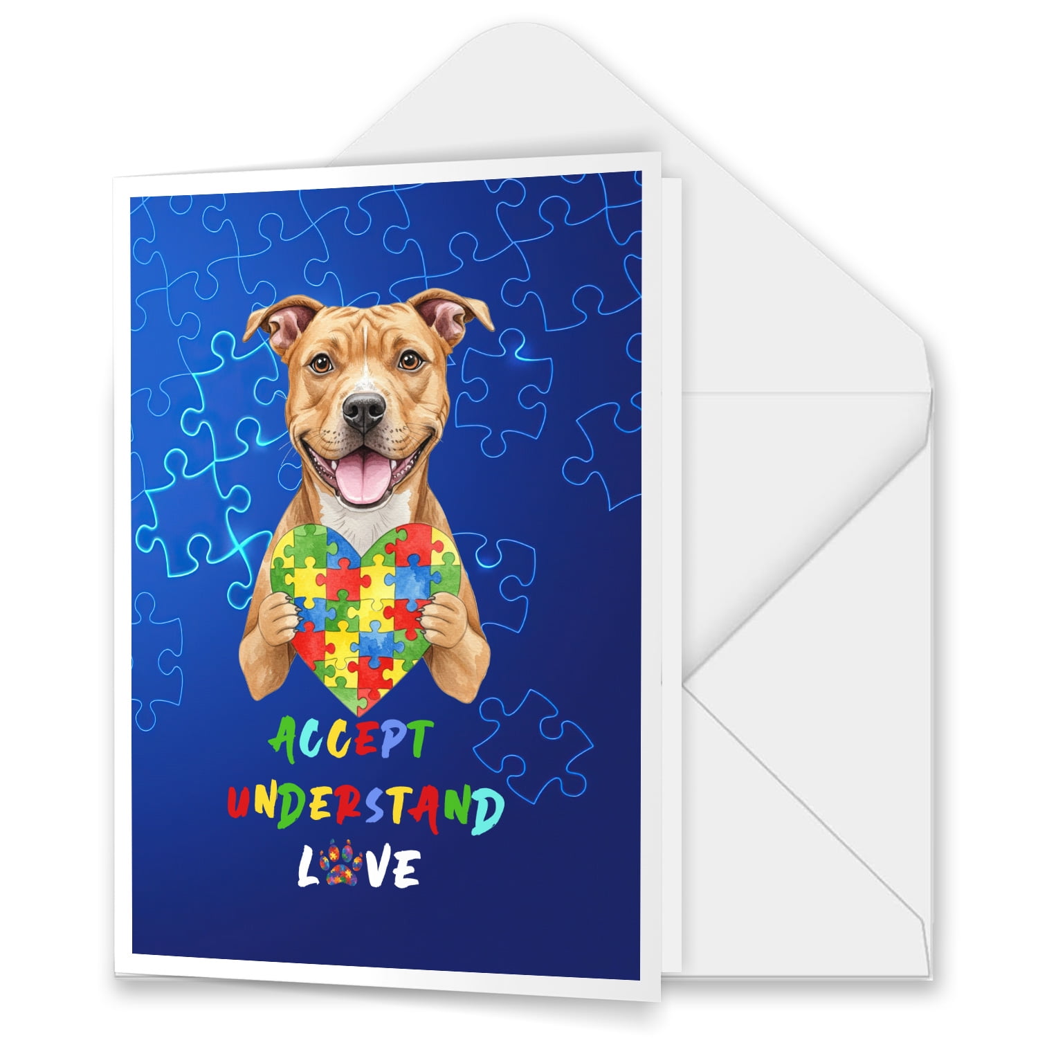 Autism Awareness Pitbull Accept Understand Love 5x7in Folded Greeting ...