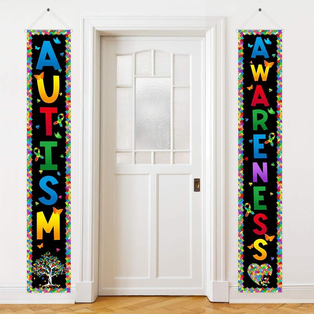 Autism Awareness Porch Sign Puzzle Piece Love Heart Awareness Banner ...