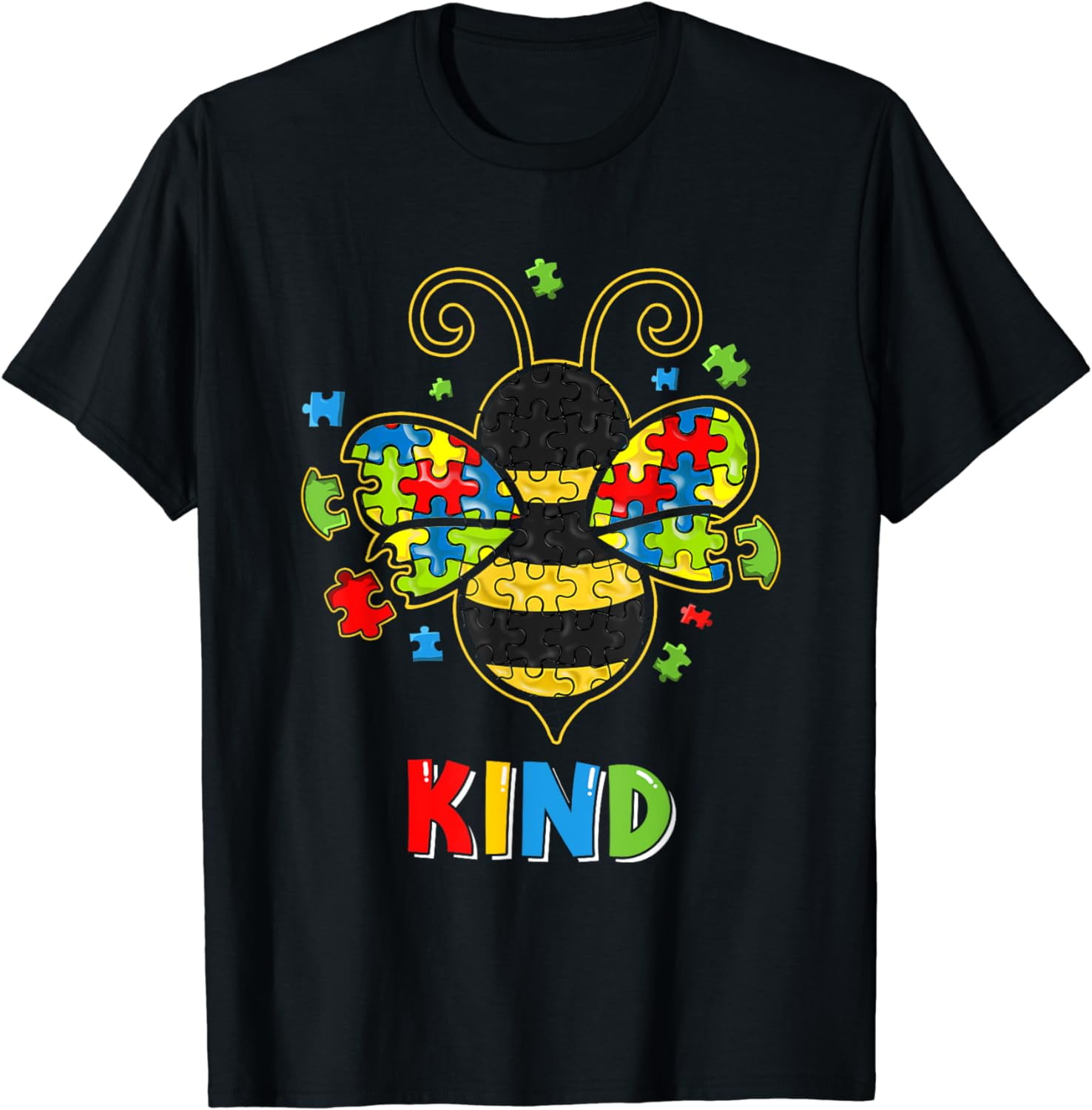 Autism Awareness Puzzle Bee Be Kind Autistic Gift Son Child T-Shirt ...