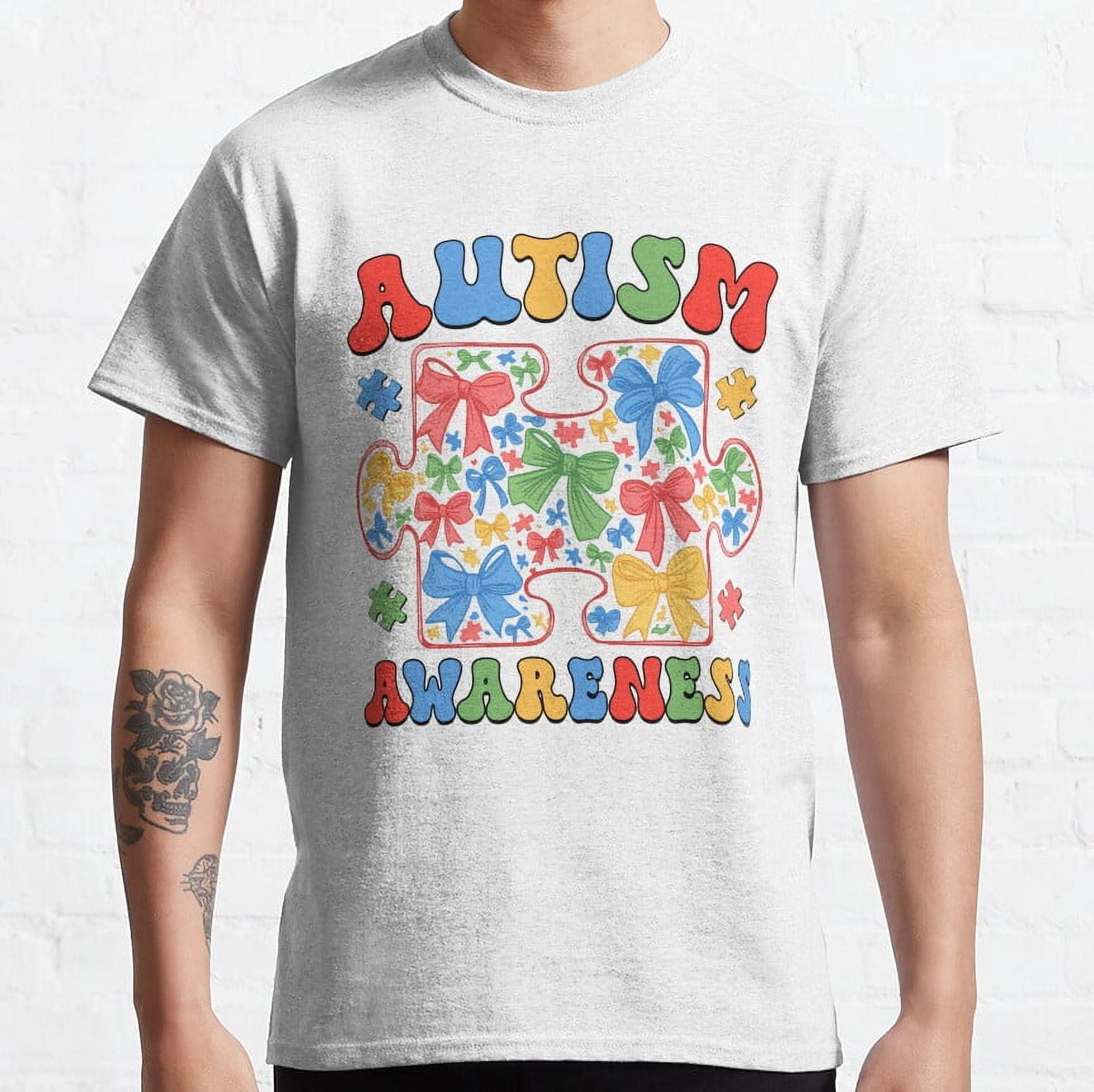 Autism Awareness Puzzle Coquette Bow Autism Mom Sister Girl Classic T ...