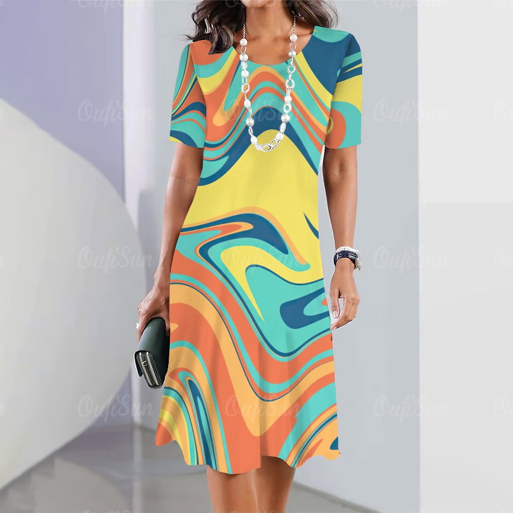 Autism Awareness Puzzle Pattern Flare Dress Square Neck Dress Elegant ...