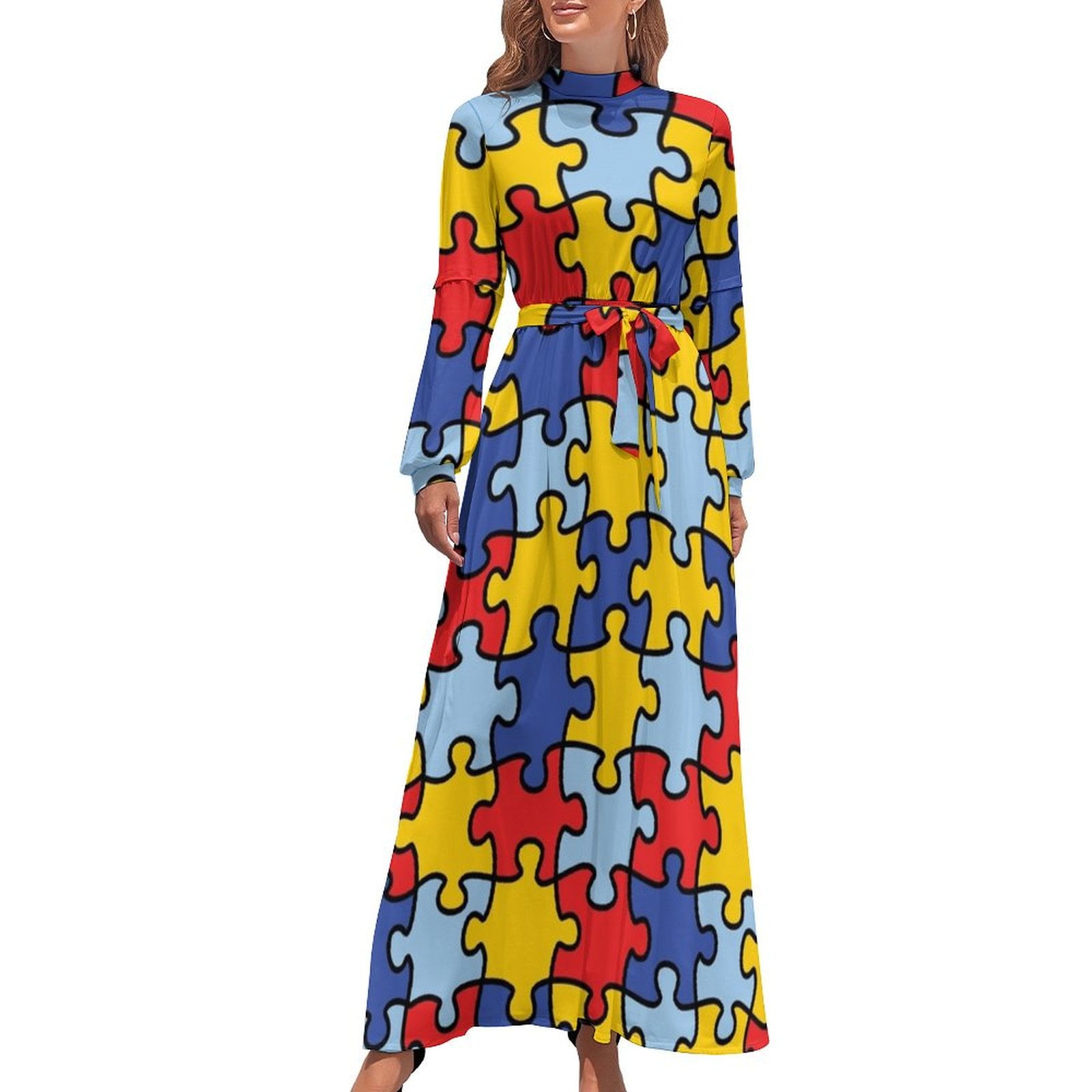 Autism Awareness Puzzle Pattern Long Dress dress summer womans clothing ...