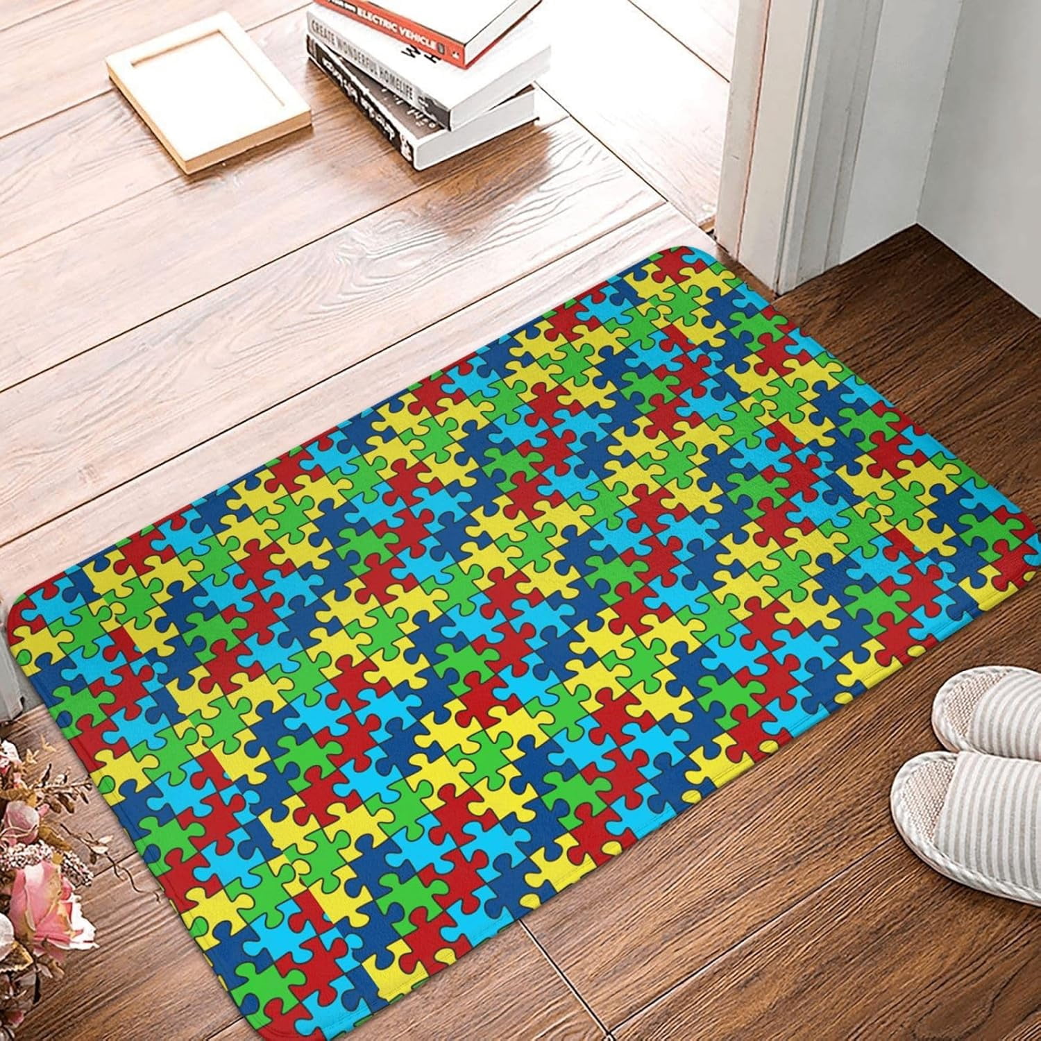 Autism Awareness Puzzle Pattern Mat Durable and Soft Front Door Mat ...