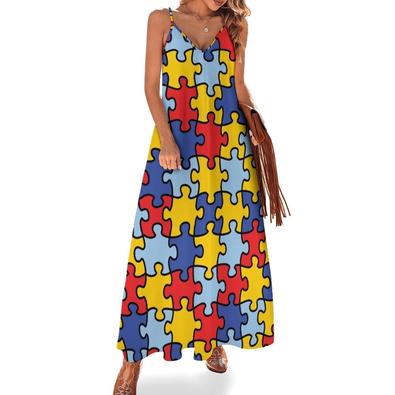 Autism Awareness Puzzle Pattern Sleeveless Dress Woman clothing women's ...