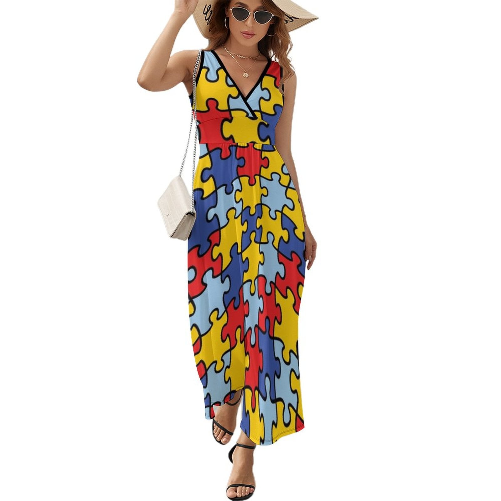 Autism Awareness Puzzle Pattern Sleeveless Dress prom clothes summer ...