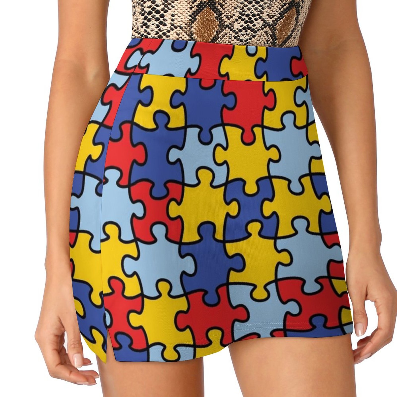 Autism Awareness Puzzle Pattern Women's skirt With Hide Pocket Tennis ...