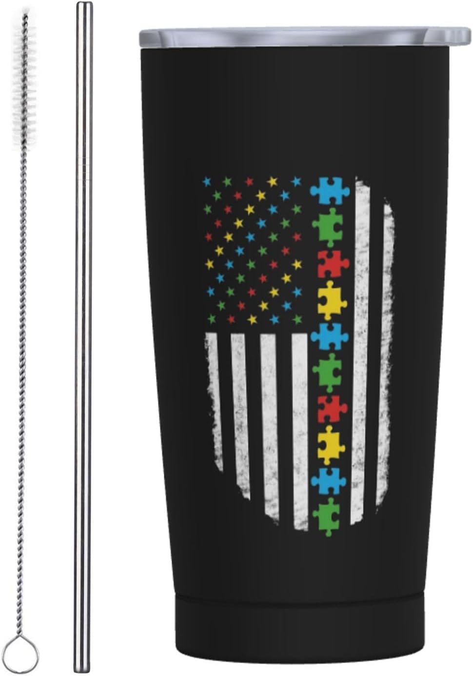 Autism Awareness Puzzle Piece American Cup 20oz Stainless Steel Straw ...