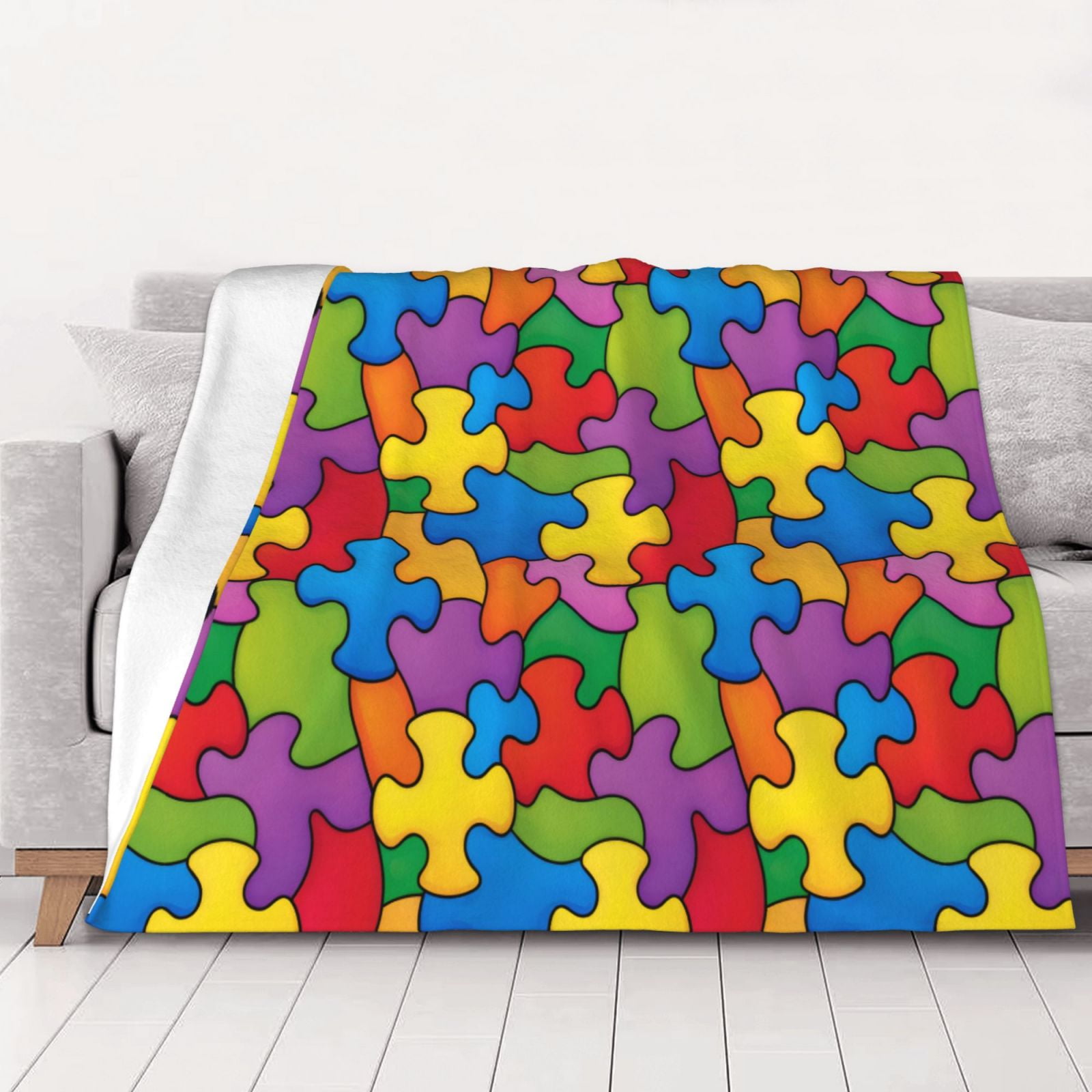 Autism Awareness Puzzle Piece Pattern Throws Blanket Fleece Soft Cozy ...