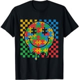 Autism Awareness Puzzle Piece Smile Face Retro Groovy T-Shirt - Walmart.com