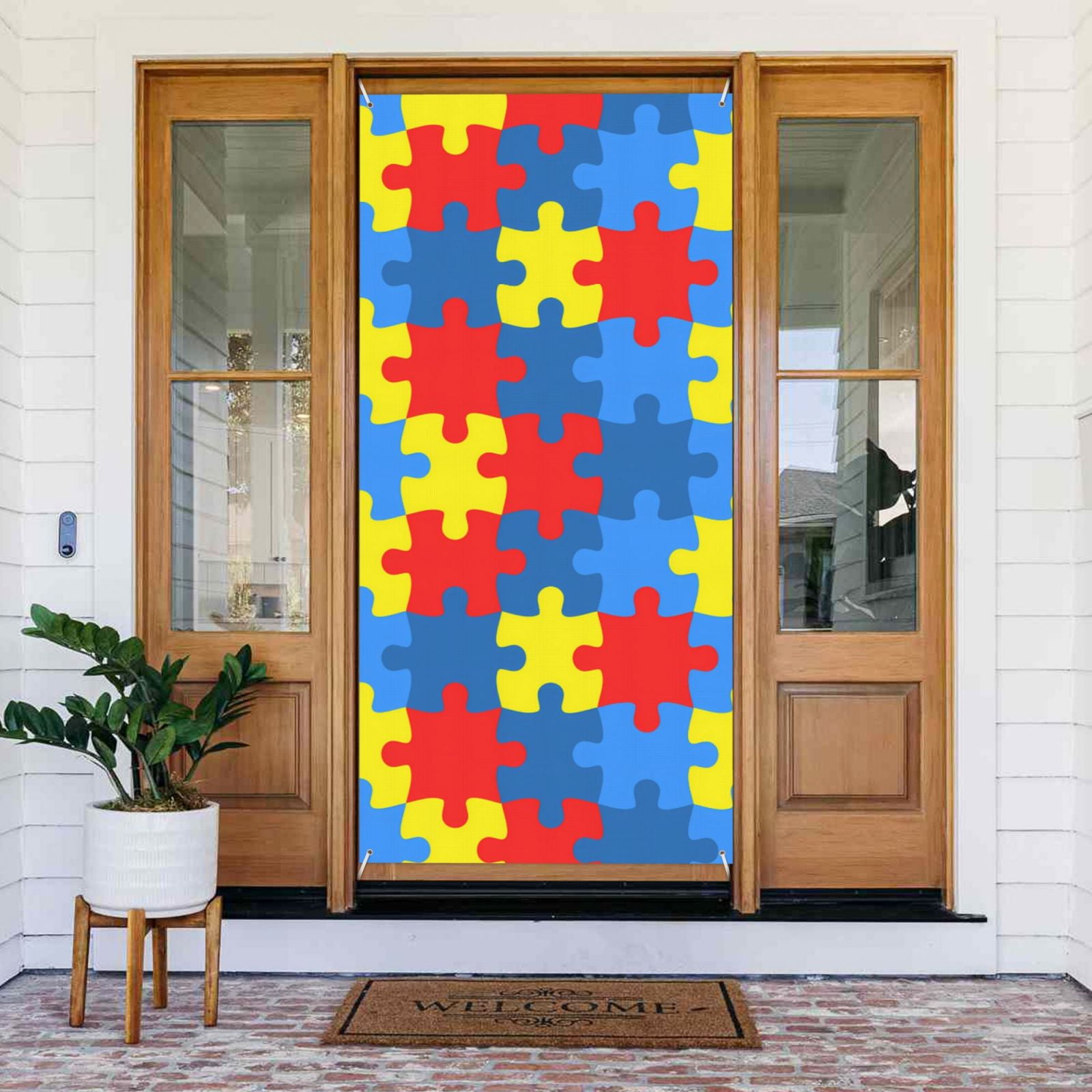 Autism Awareness Puzzle Pieces Door Cover Decoration Backdrop Banner ...