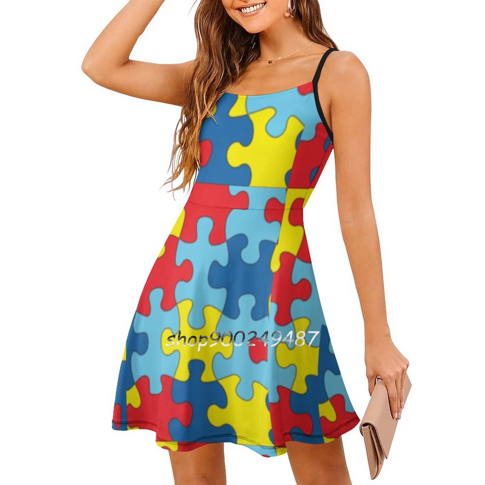 Autism Awareness Puzzle Pieces Evening Party Dresses Midi Sexy Dress ...