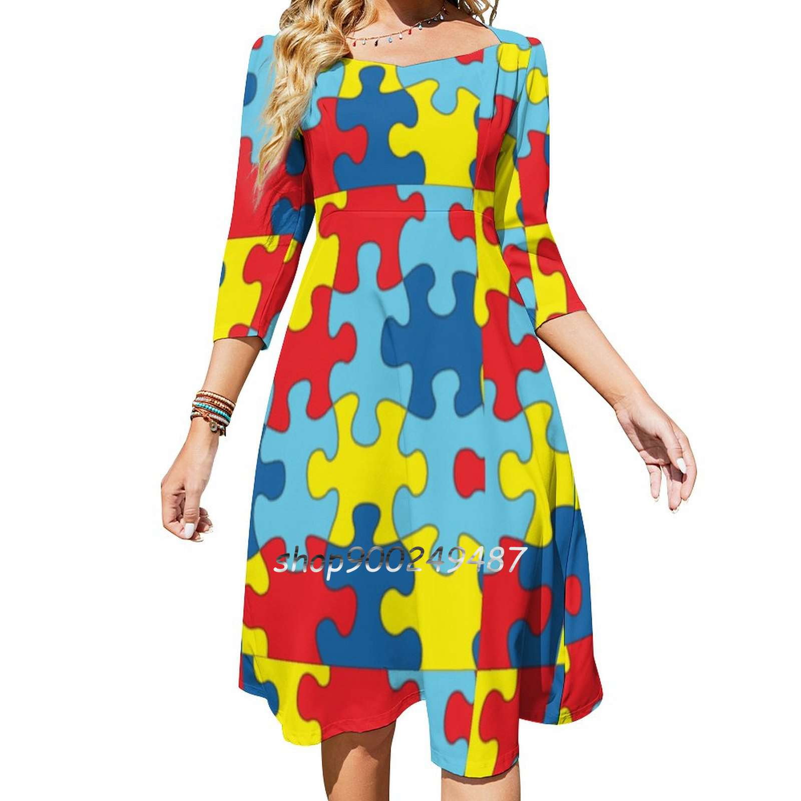 Autism Awareness Puzzle Pieces Evening Party Dresses Midi Sexy Dress ...