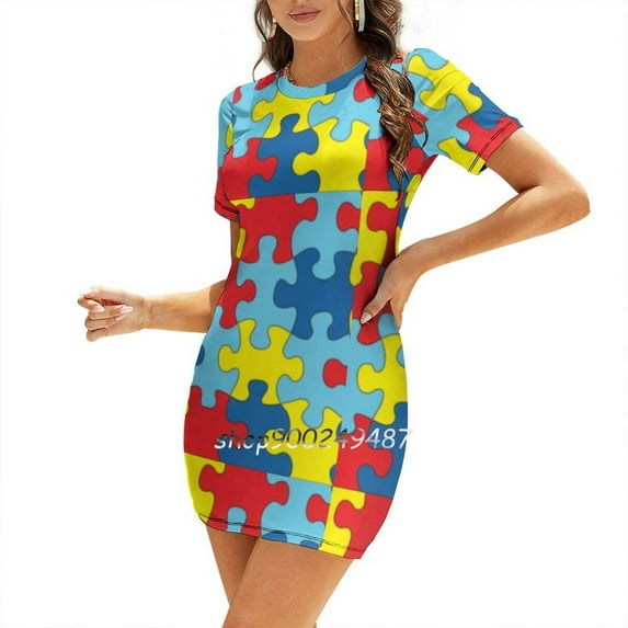 Autism Awareness Puzzle Pieces Evening Party Dresses Midi Sexy Dress ...