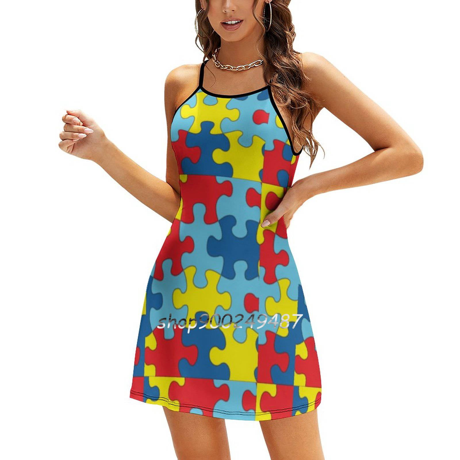 Autism Awareness Puzzle Pieces Evening Party Dresses Midi Sexy Dress ...