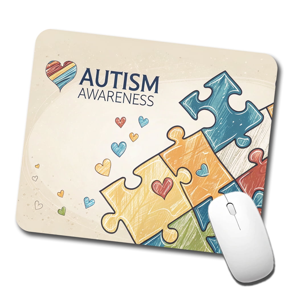 Autism Awareness Puzzle Pieces Heart Mouse Pad Low Profile Gaming Mat ...