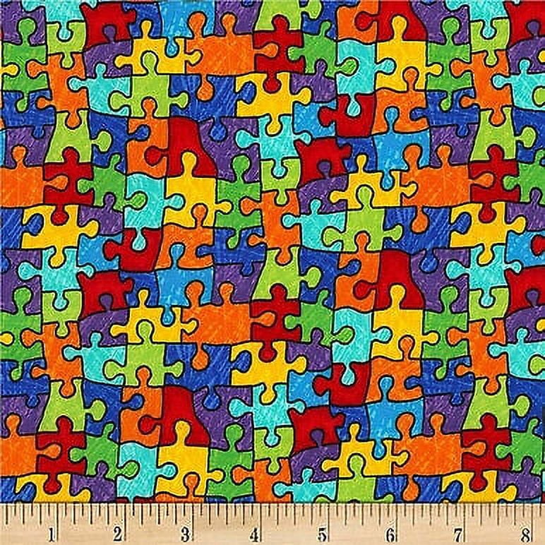 Autism Awareness Puzzle Pieces Rainbow Puzzle Cotton by Timeless ...