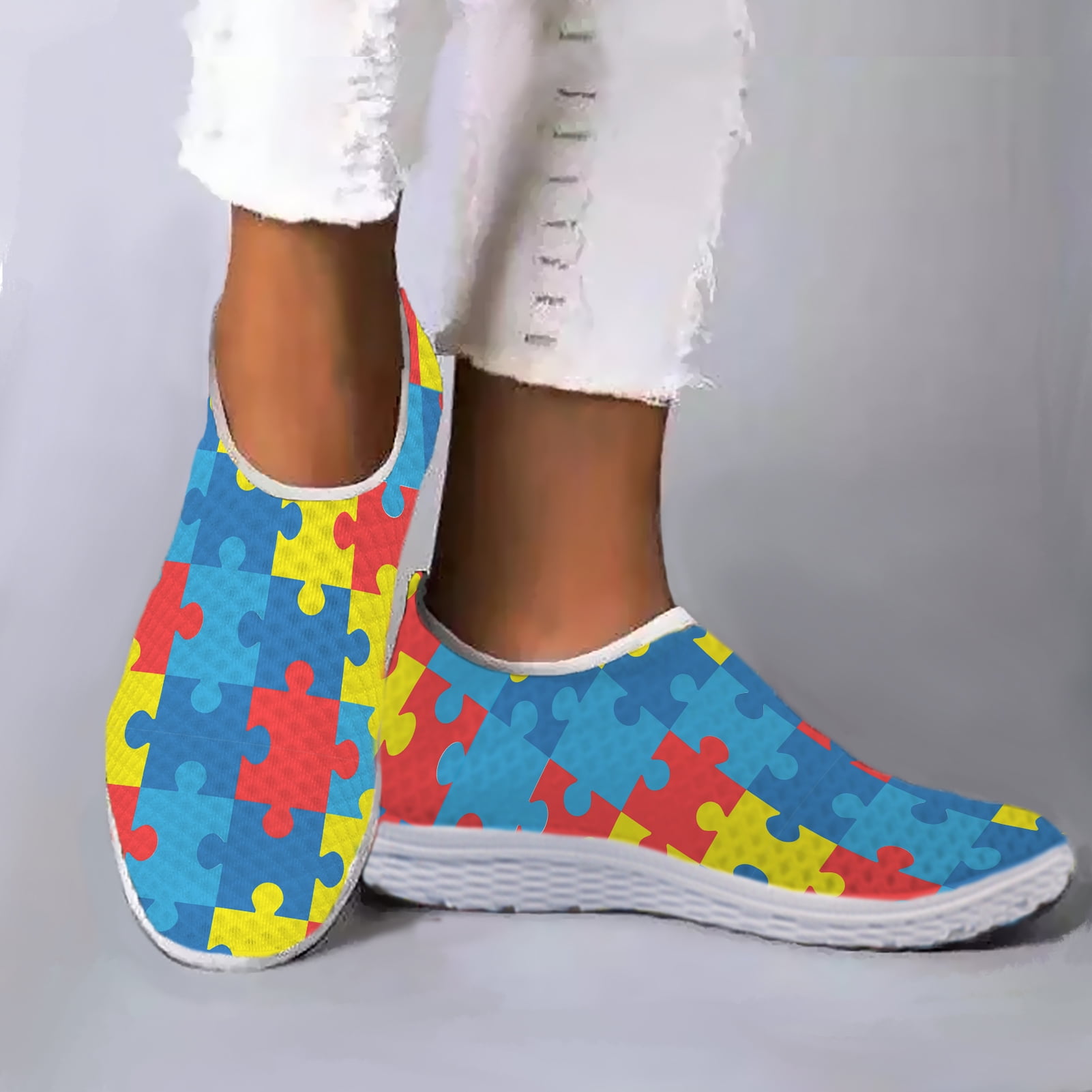 Autism Awareness/Puzzle Print Loafers Summer Breathable Shoes ...