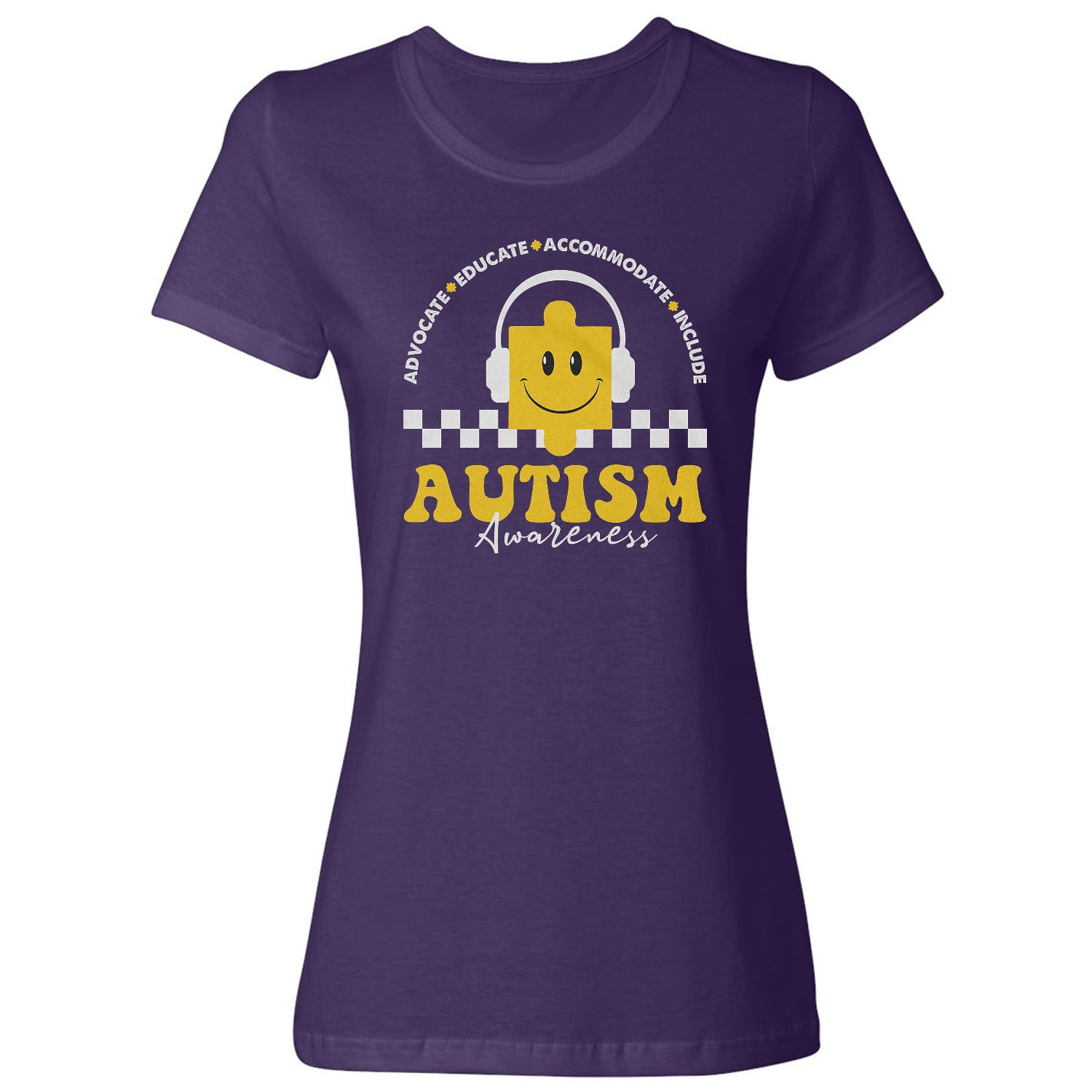 Autism Awareness - Puzzle Symbol with Headphones Ladies' Crewneck T ...