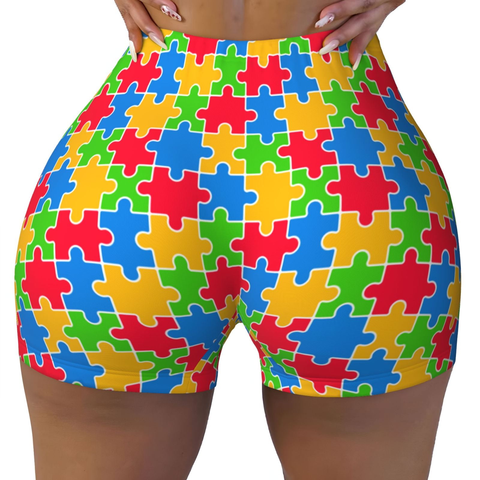 Autism Awareness Puzzle Workout Shorts For Women Scrunch Butt Lifting ...