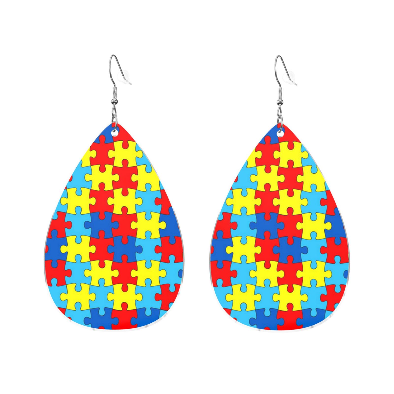Autism Awareness Puzzles Teardrop Earrings Acrylic Colorful Dangle ...