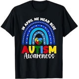 Autism Awareness Rainbow In April We Wear Blue Ribbon Autism T-Shirt ...
