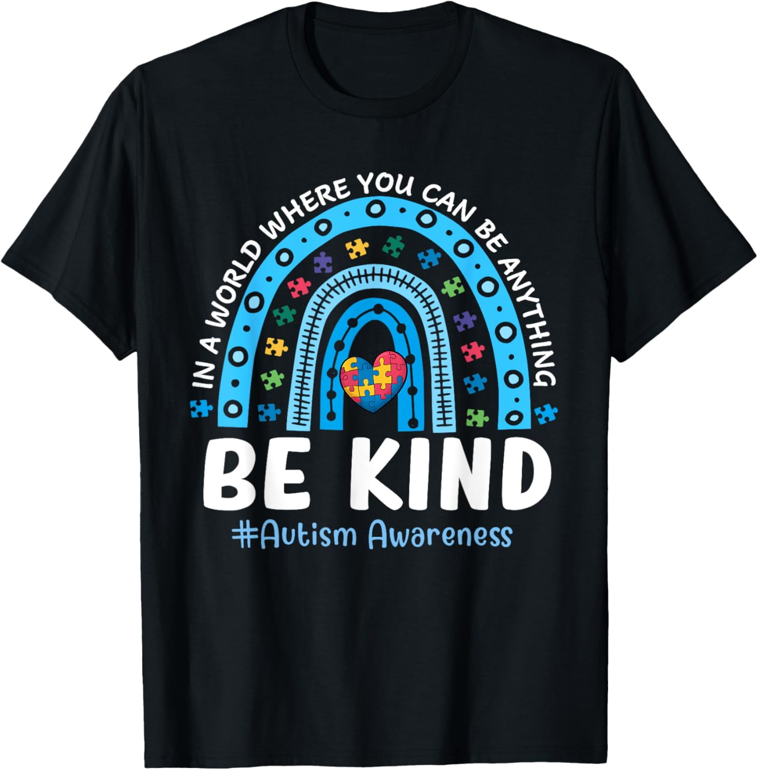 Autism Awareness Rainbow In April We Wear Blue Ribbon T-Shirt100 ...