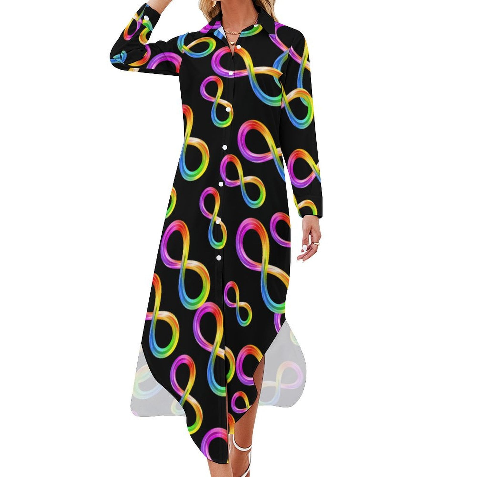 Autism Awareness Rainbow Infinity Symbol Women's Maxi T Shirt Dress ...