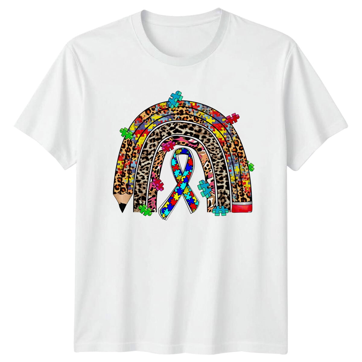 Autism Awareness Rainbow Pencil T-Shirt, Puzzle Ribbon Tee All Size S ...