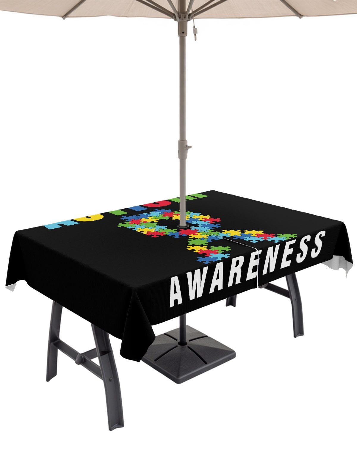 Autism Awareness Rectangle Outdoor Tablecloth with Umbrella Hole ...