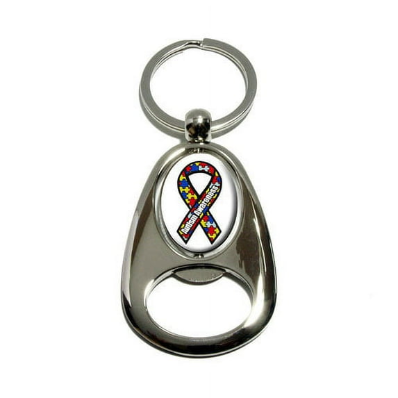 Autism Awareness Ribbon, Chrome Plated Metal Spinning Oval Design ...